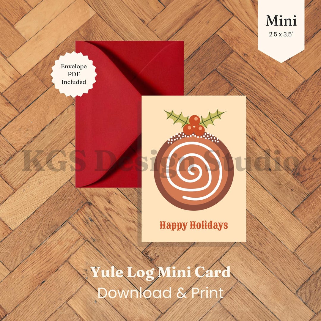 Mini Yule Log Card, Digital Download Card, Print and Cut Card, Digital ...