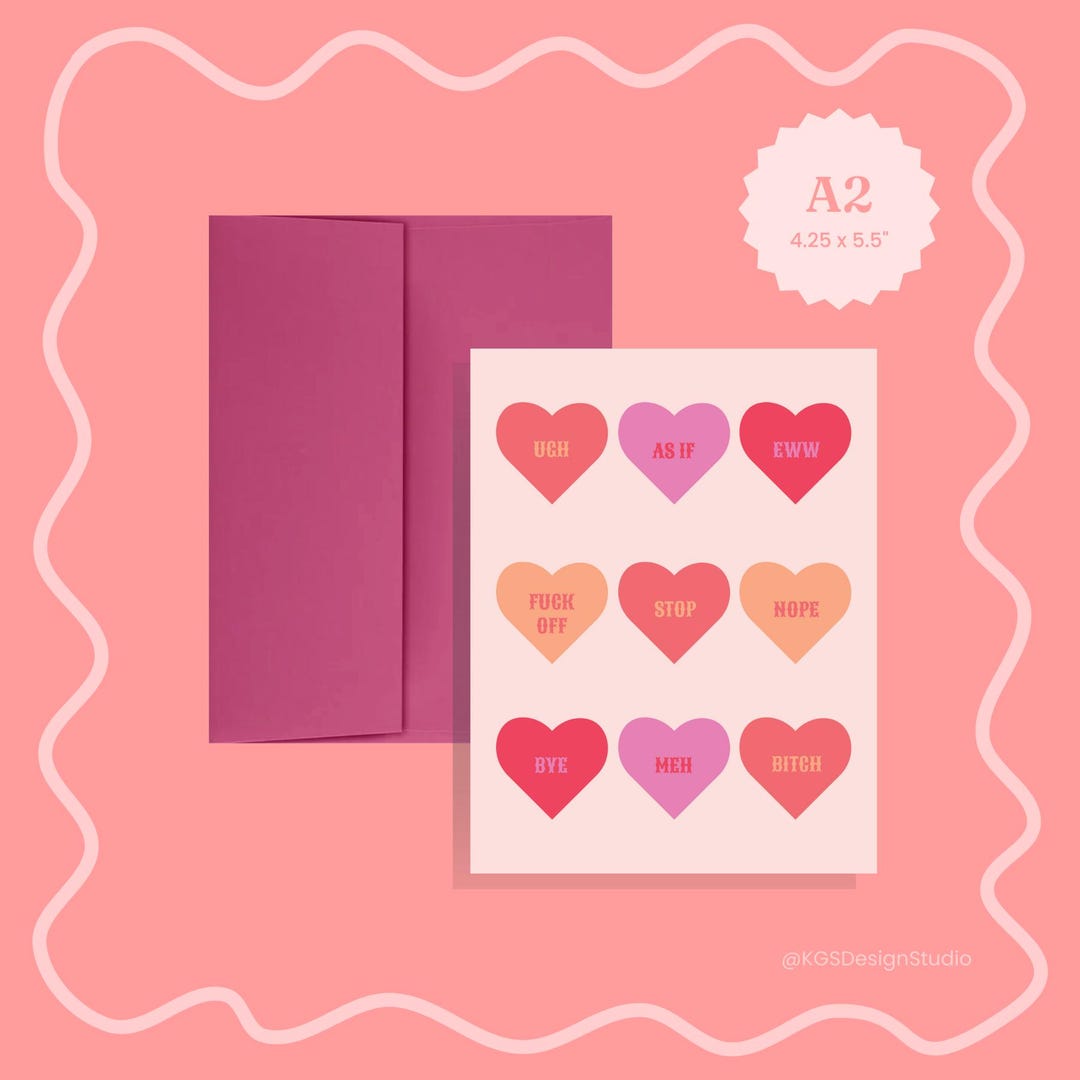 Funny Candy Hearts Card, Candy Heart Theme, A2 Greeting Card, Valentine ...