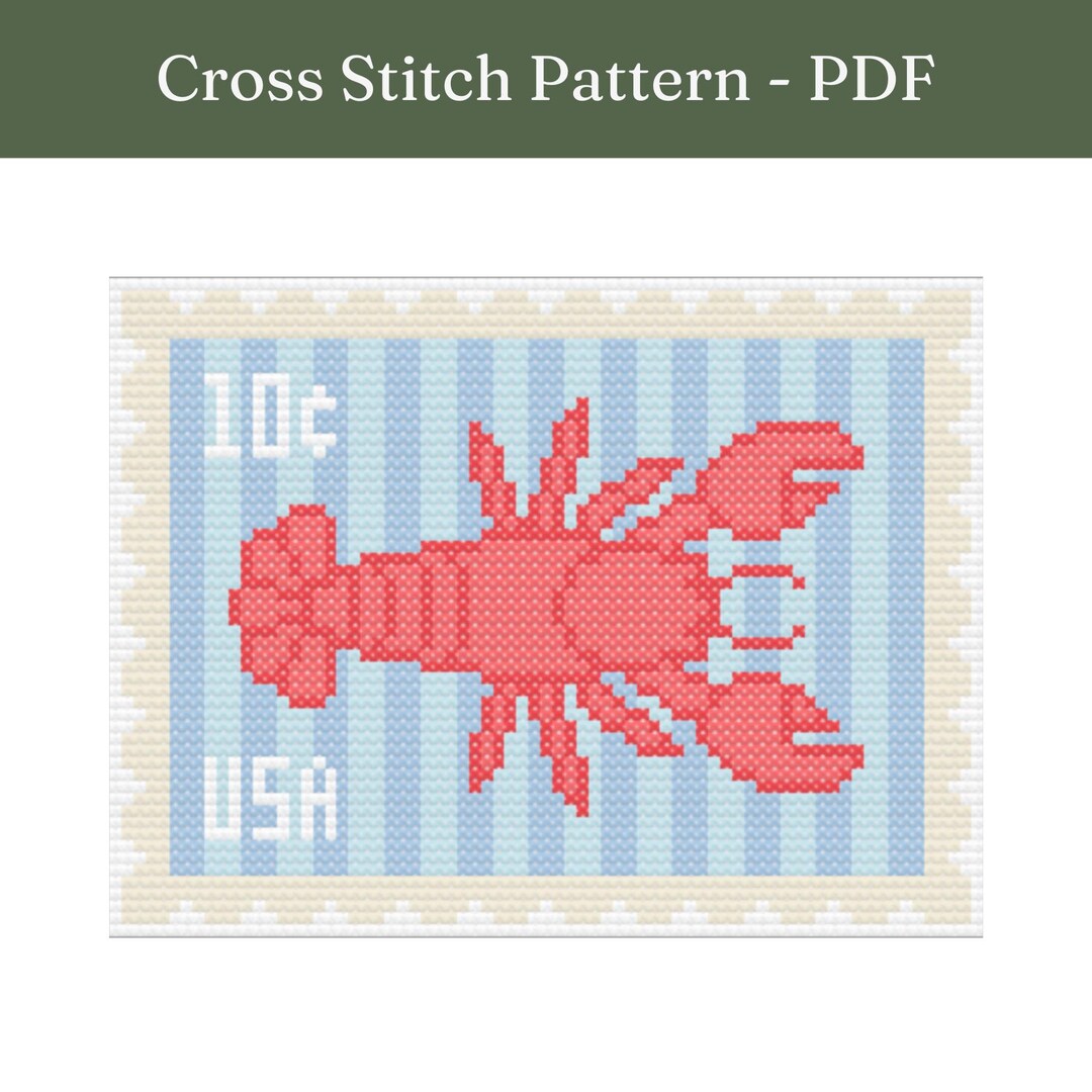 Lobster Cross Stitch Pattern: Marine Life Embroidery Design (PDF ...