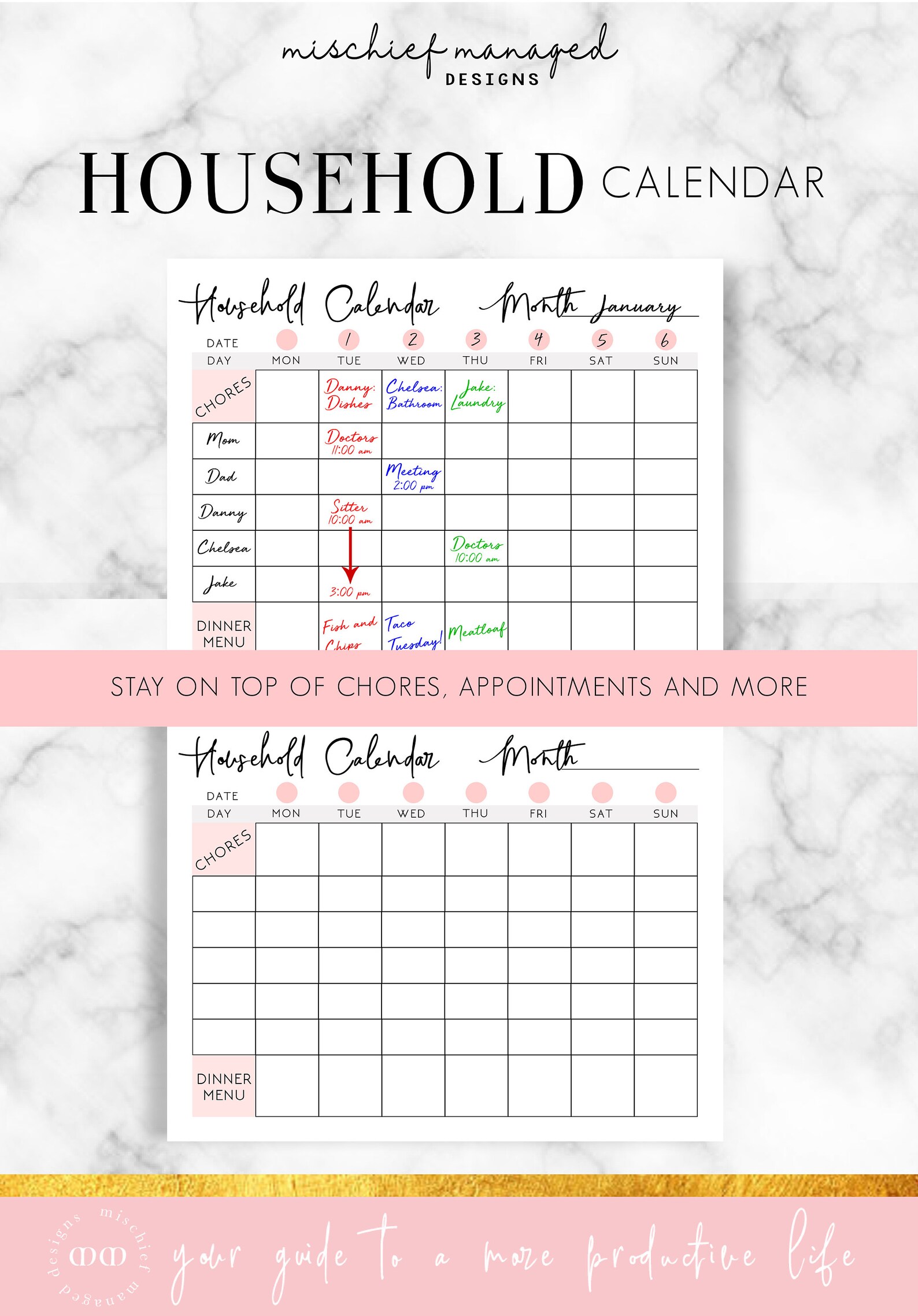 Household Family Printable Calendar, Home Planner, Command Center ...