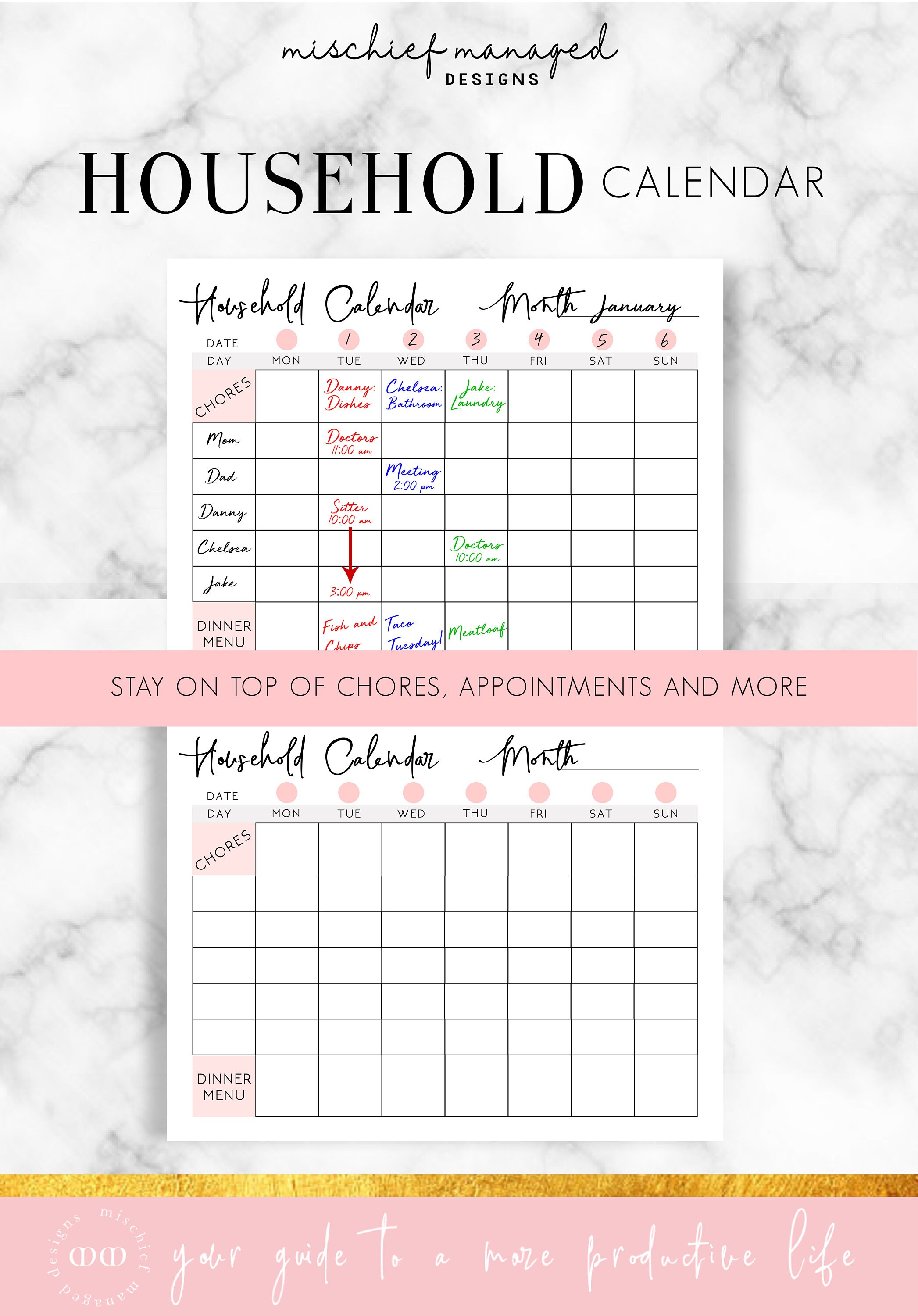 Household Family Printable Calendar, Home Planner, Command Center ...