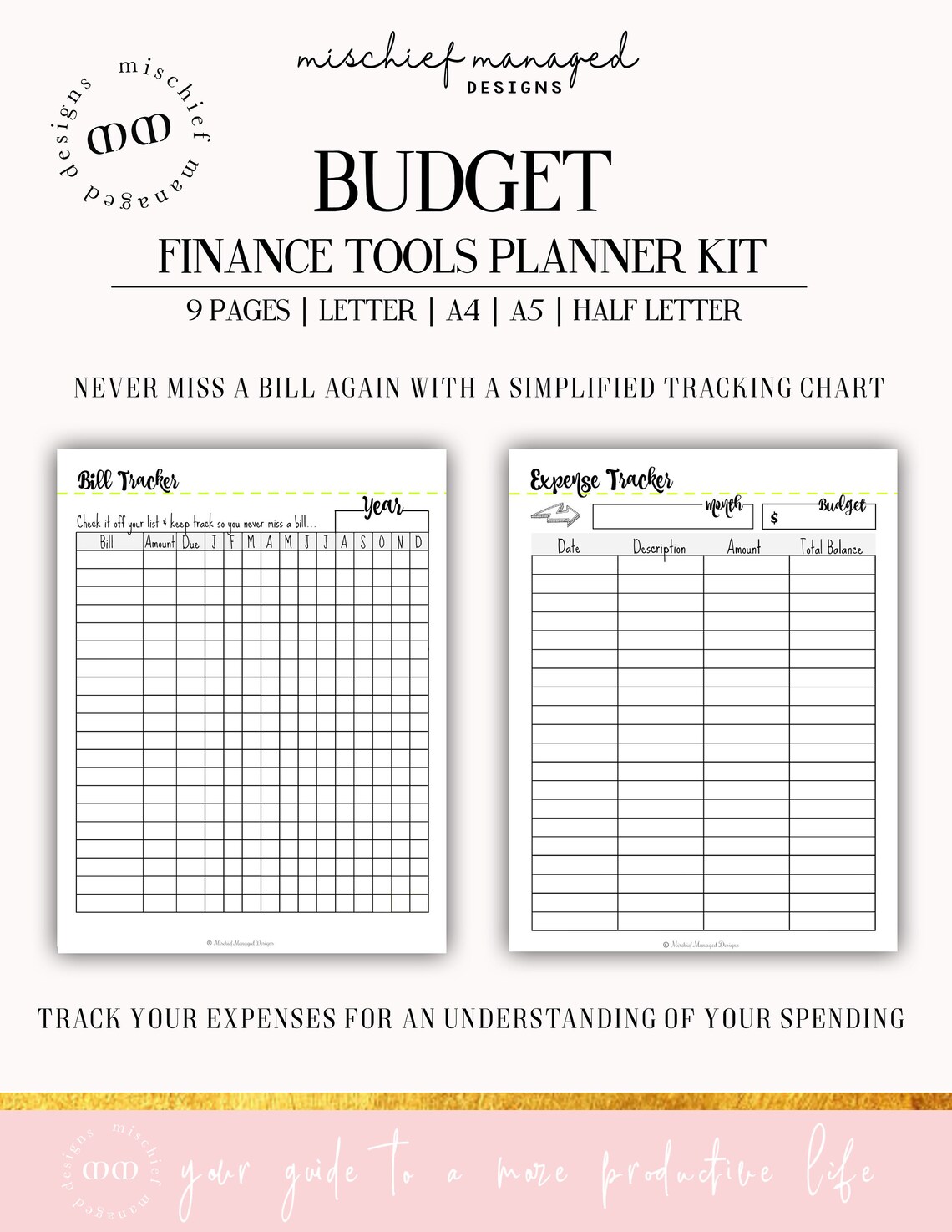 Finance Planner Kit, Budget Tracker, Bill Tracker, Expense Tracker ...