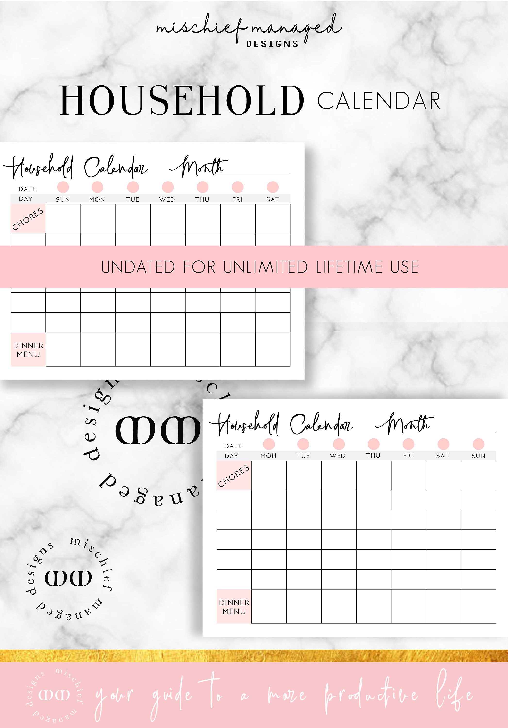 Household Family Printable Calendar, Home Planner, Command Center ...