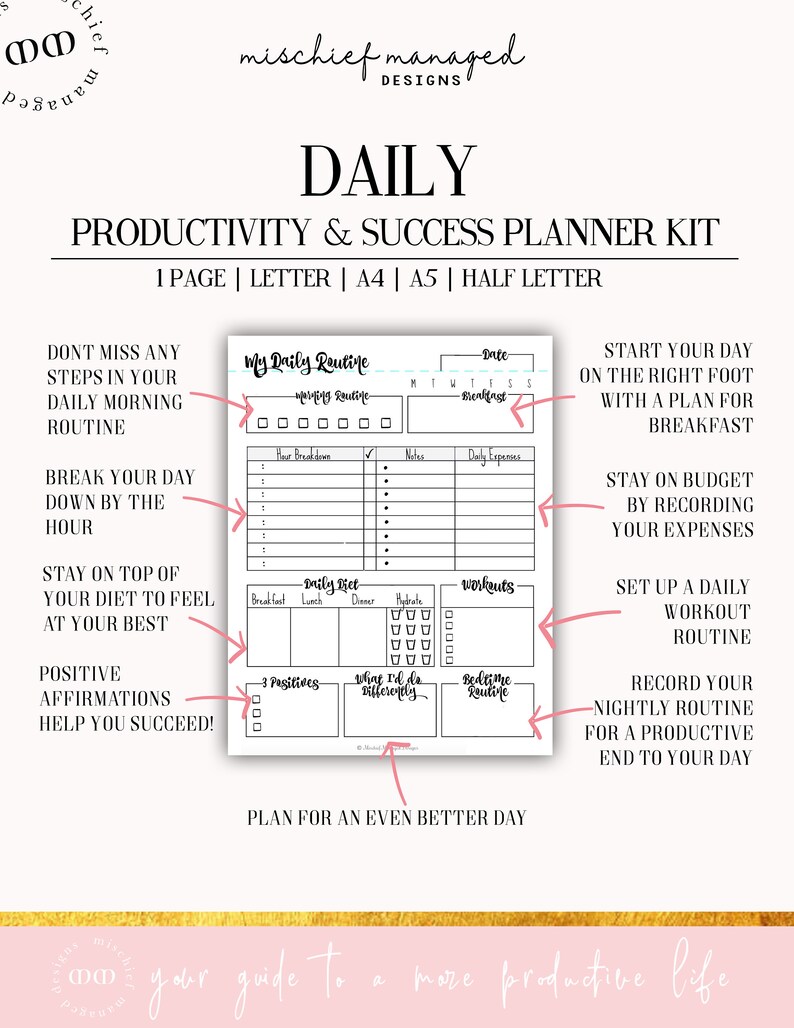 Daily Success Planner Kit, Success Planner, Daily Planner, Productivity ...