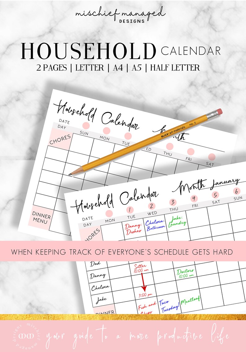 Household Family Printable Calendar, Home Planner, Command Center ...