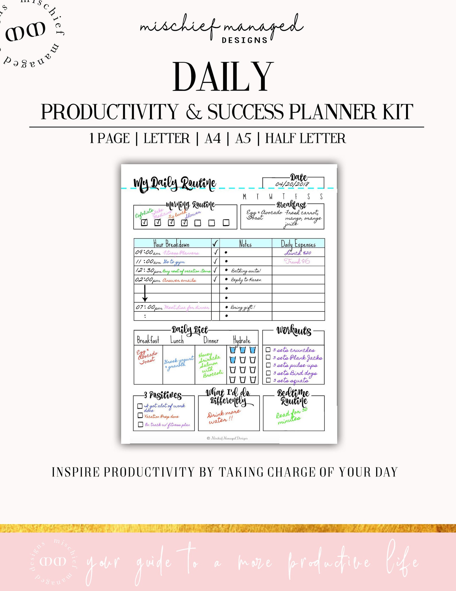Daily Success Planner Kit, Success Planner, Daily Planner, Productivity ...