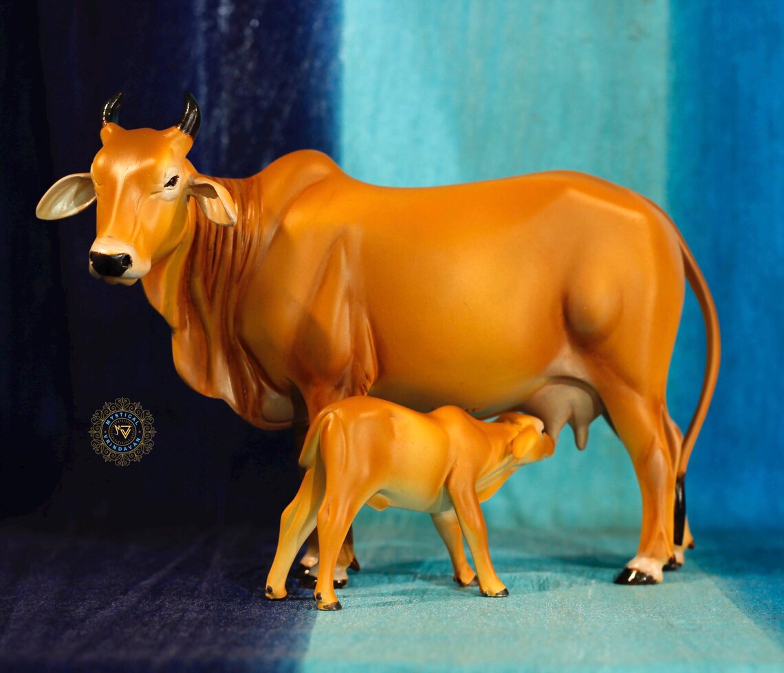 Divine Motherhood: Gaumata Cow With Calf Handcrafted Statue/ Sacred ...