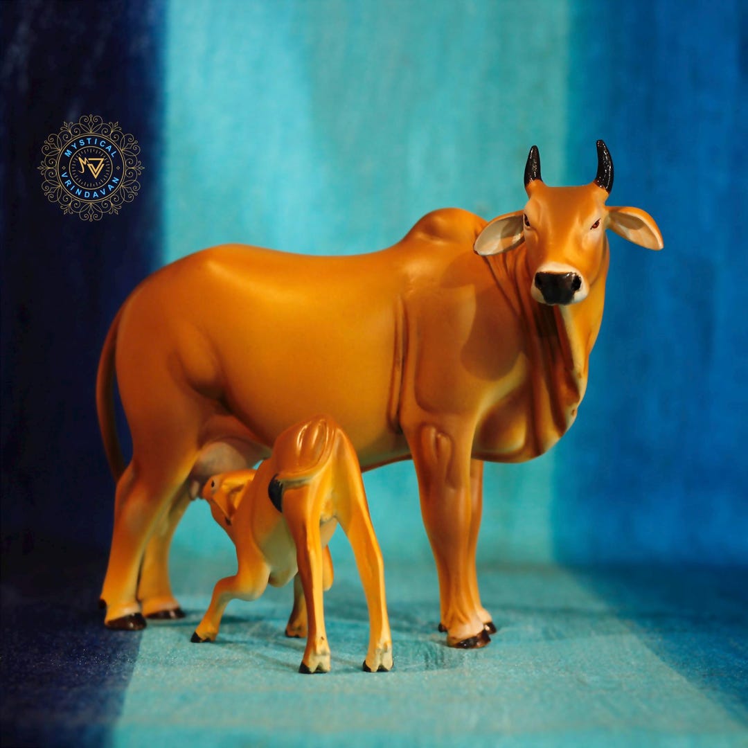 Gaumata Cow With Calf Statue 6 Inch | Sacred Kamdhenu Hindu Idol for ...