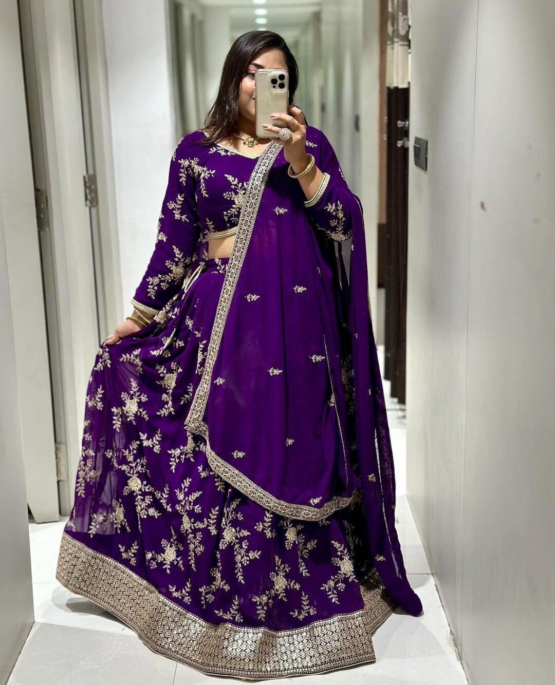 Purple Georgette Lehenga Choli With Digital Print Work Lehenga and ...