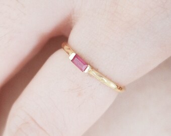 14k Gold Ruby Ring Baguette Ruby Ring 14k Gold Minimalist | Etsy