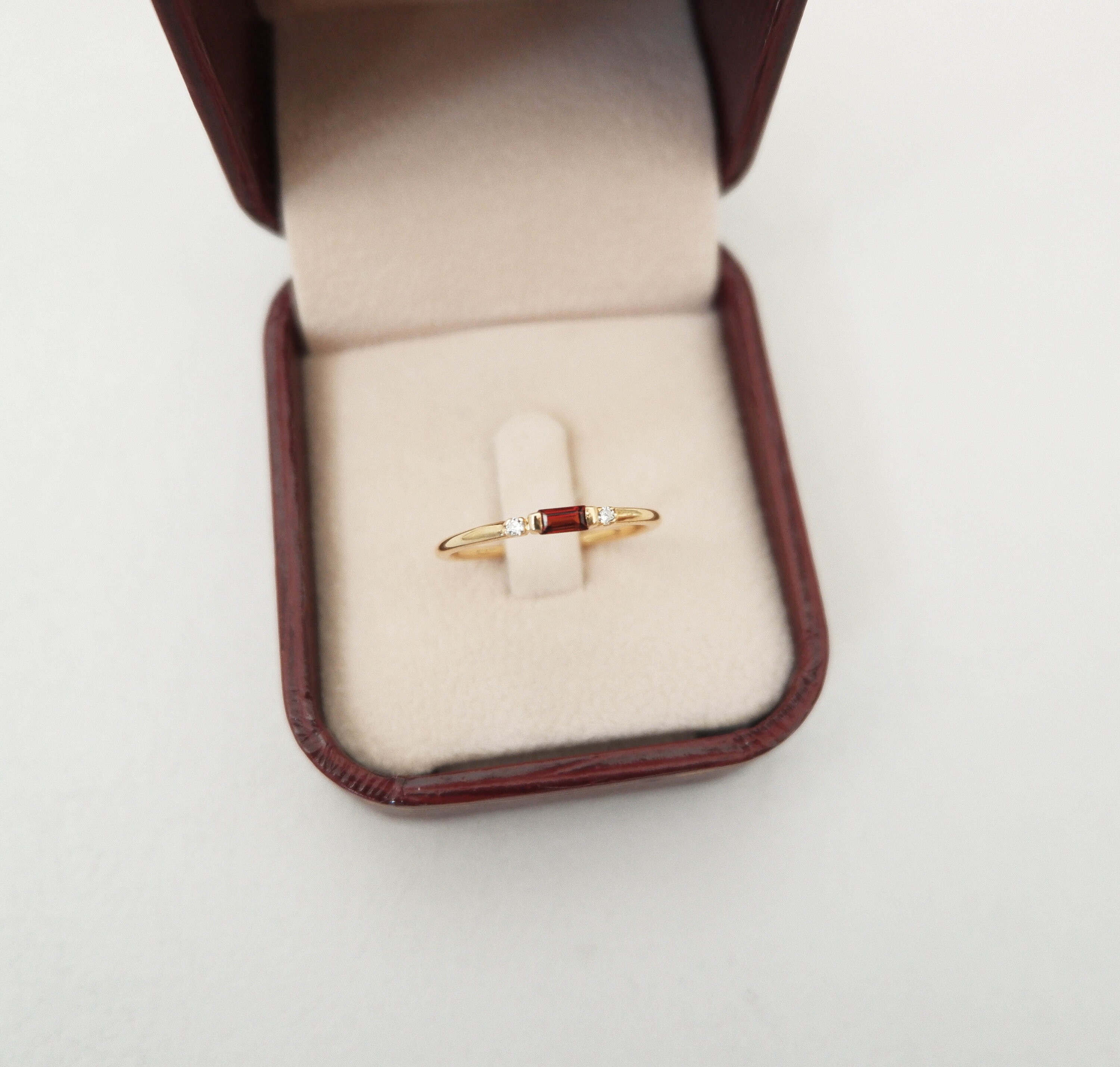 14k Gold Garnet Ring 14k Gold Baguette Garnet Ring | Etsy