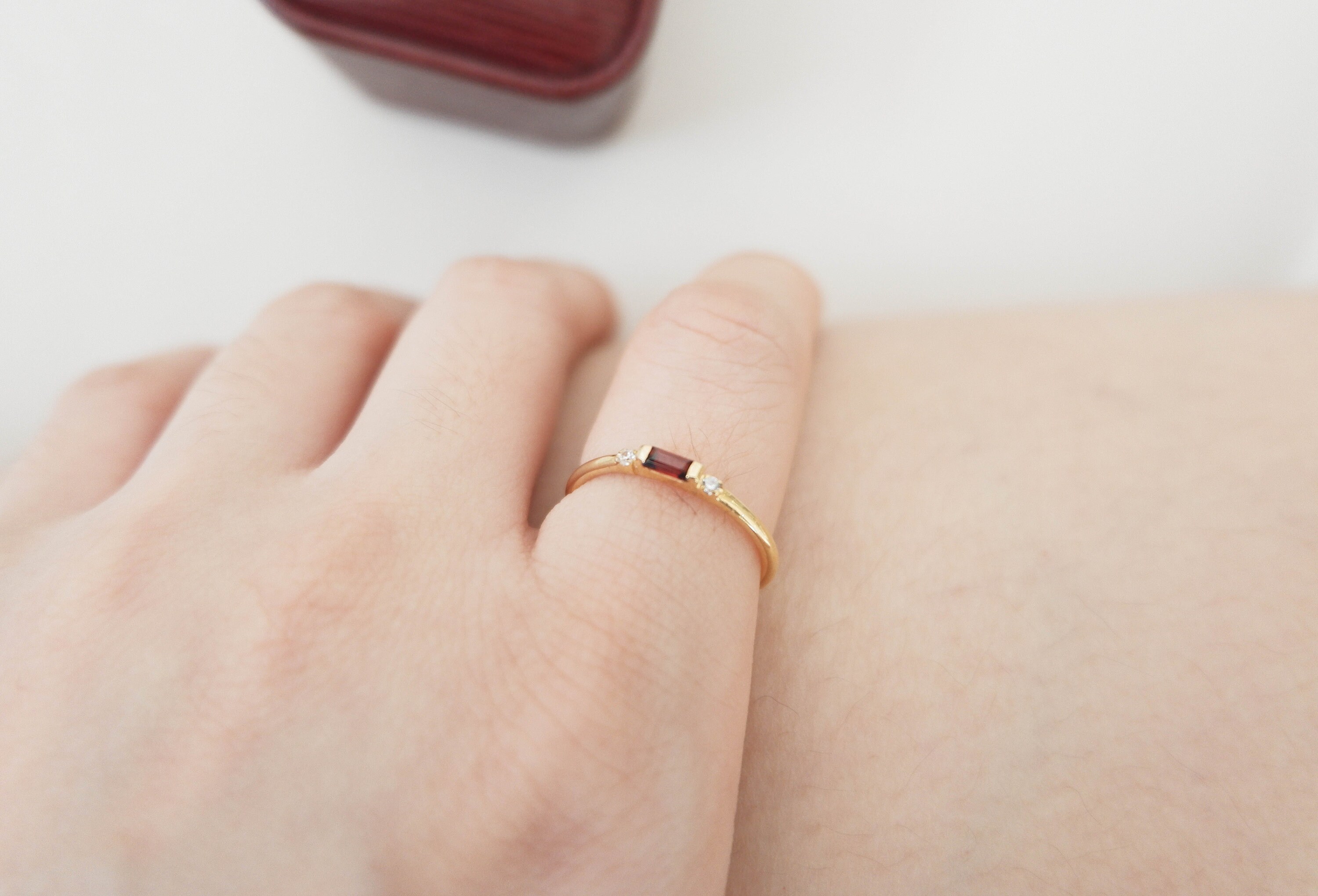 14k Gold Garnet Ring 14k Gold Baguette Garnet Ring | Etsy