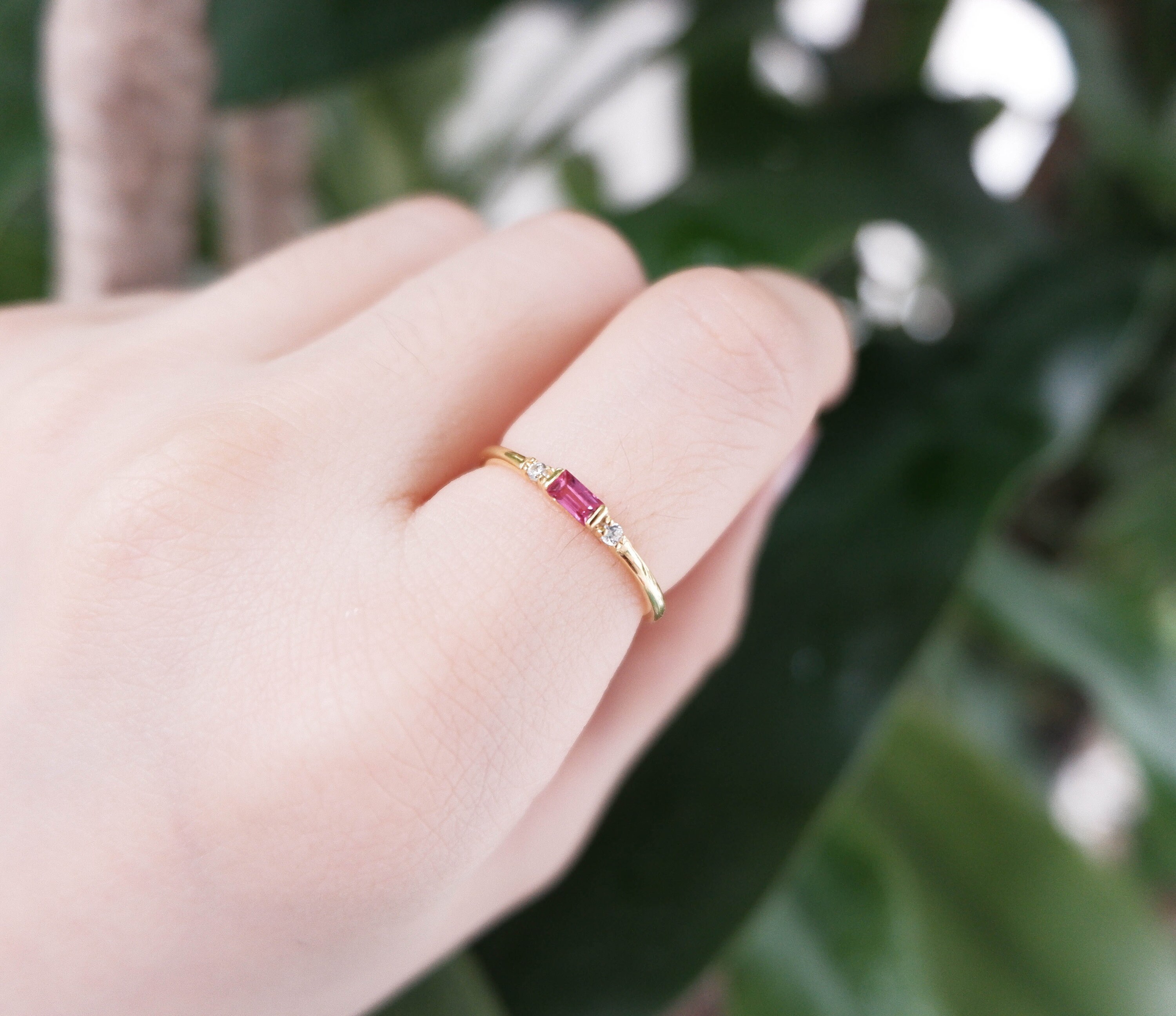 14k Gold Ruby Ring Baguette Ruby Ring 14k Gold Minimalist - Etsy