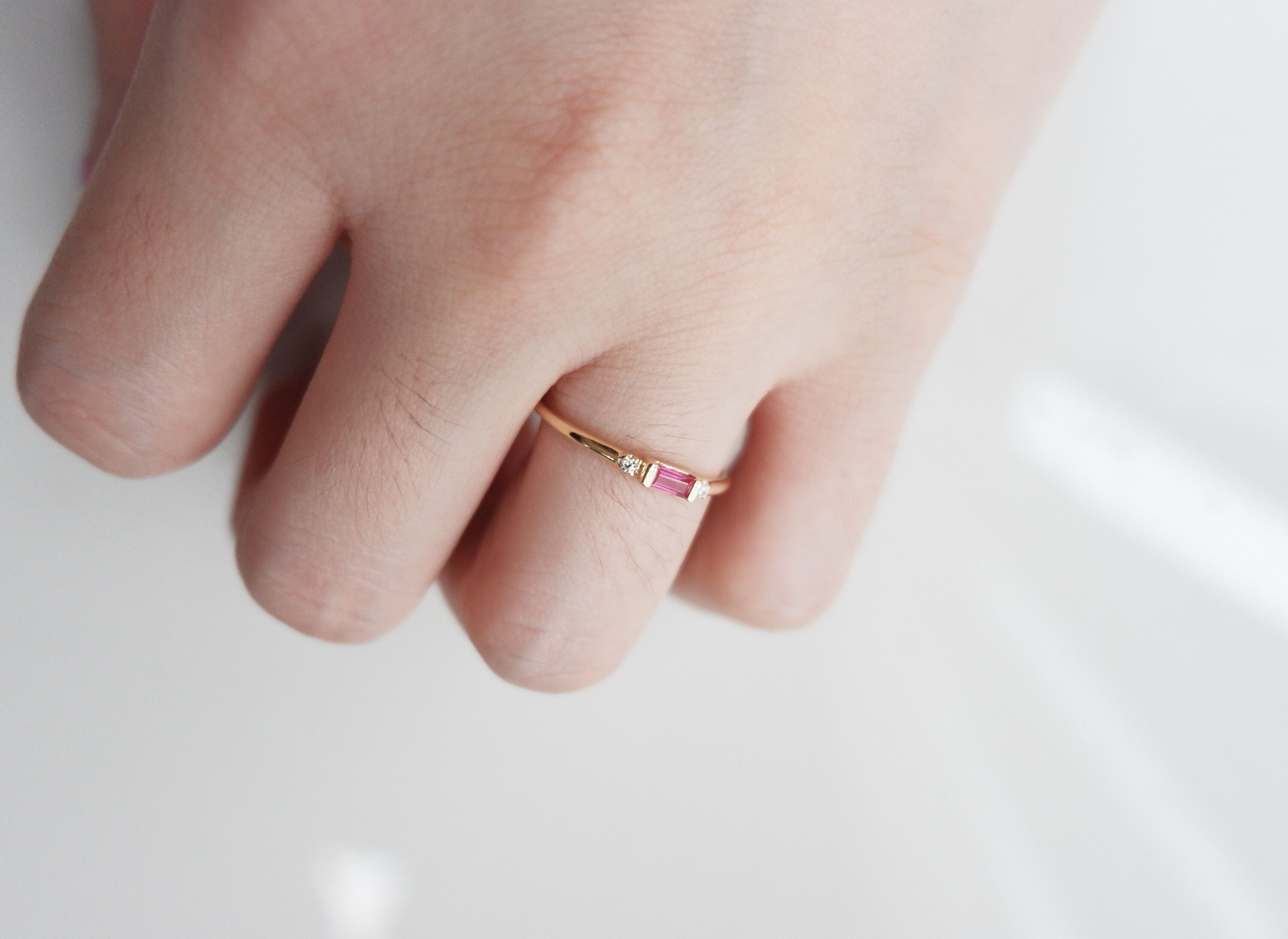 14k Gold Ruby Ring Baguette Ruby Ring 14k Gold Minimalist | Etsy
