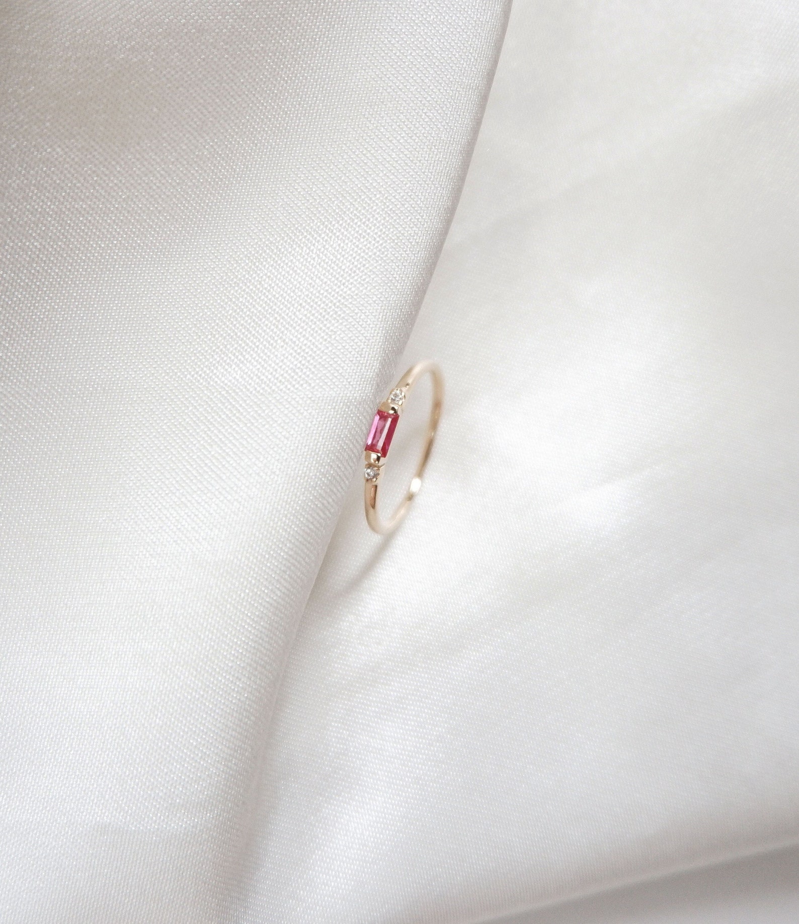 14k Gold Ruby Ring Baguette Ruby Ring 14k Gold Minimalist | Etsy