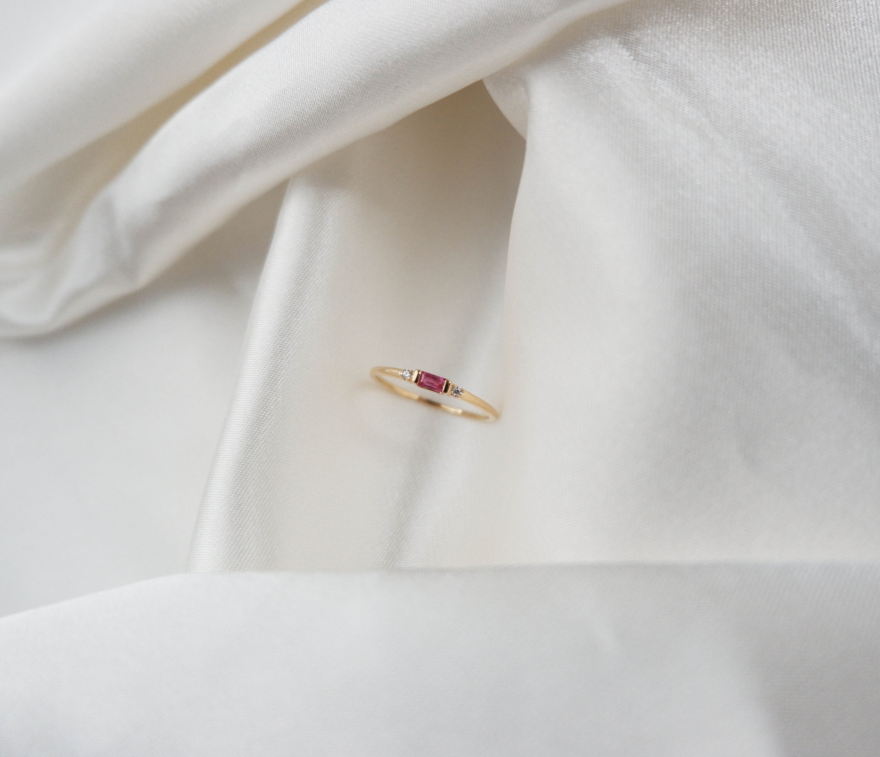 14k Gold Ruby Ring Baguette Ruby Ring 14k Gold Minimalist - Etsy