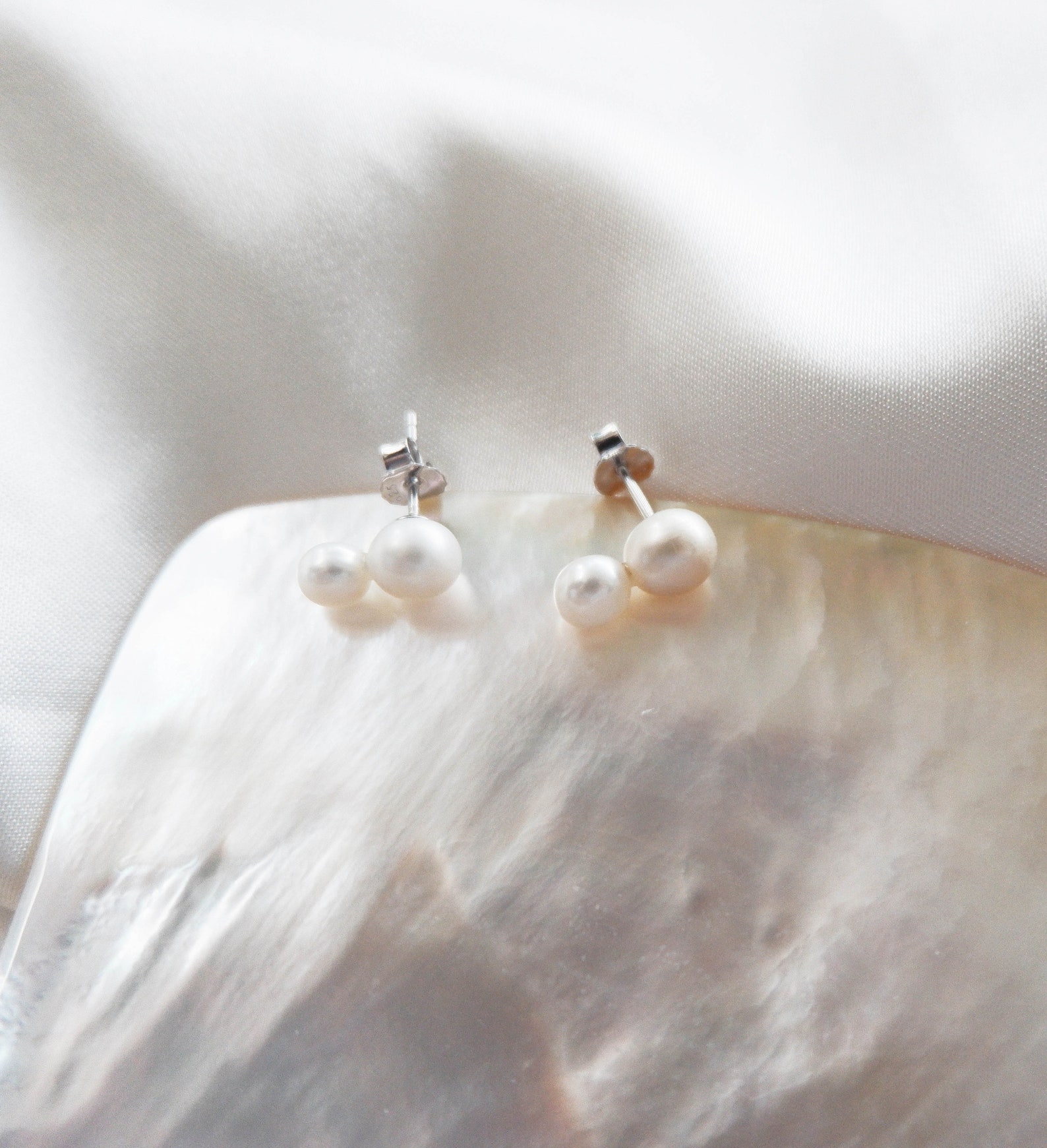 Double Ball Earring Double Sided Earring Double Pearl Earring | Etsy