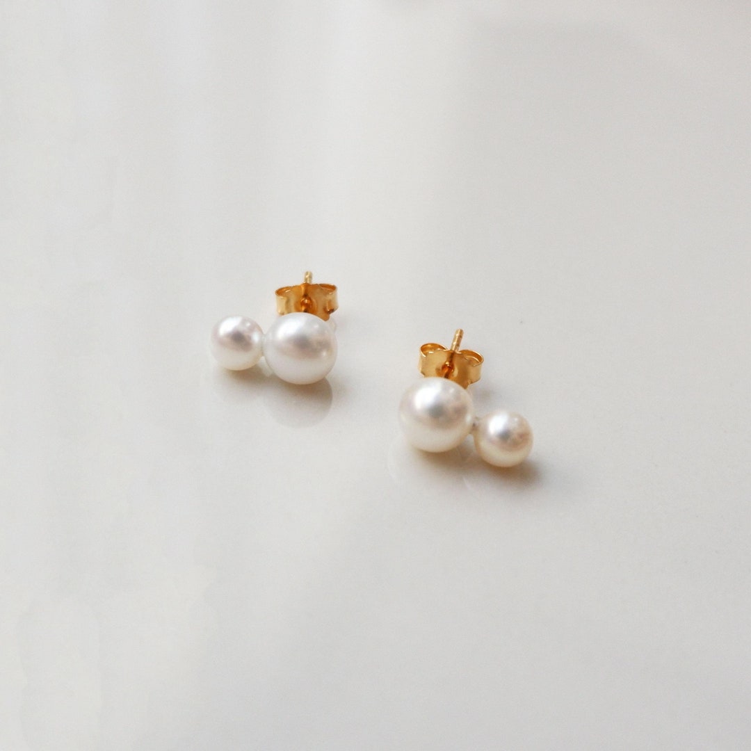 Double Ball Earring Double Sided Earring Double Pearl Earring Dainty ...