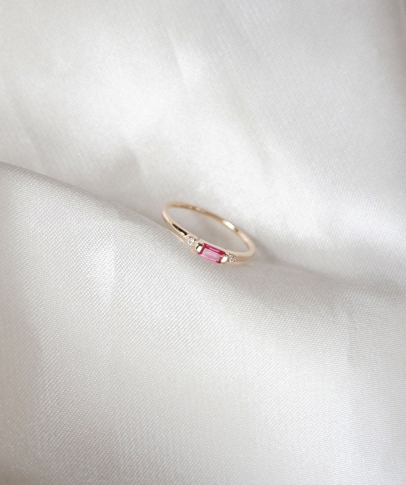 14k Gold Ruby Ring Baguette Ruby Ring 14k Gold Minimalist - Etsy