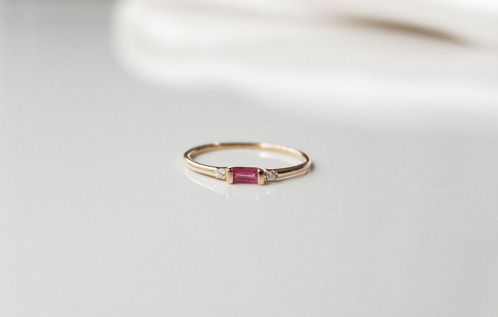 14k Gold Ruby Ring Baguette Ruby Ring 14k Gold Minimalist - Etsy