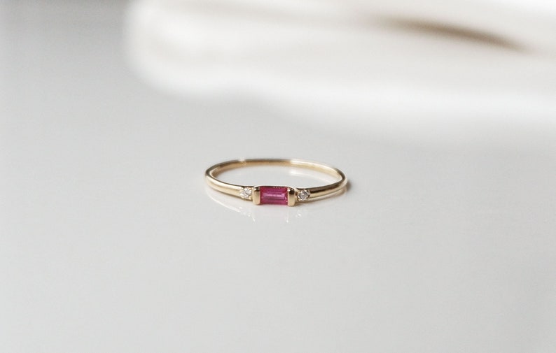 14k Gold Ruby Ring Baguette Ruby Ring 14k Gold Minimalist | Etsy