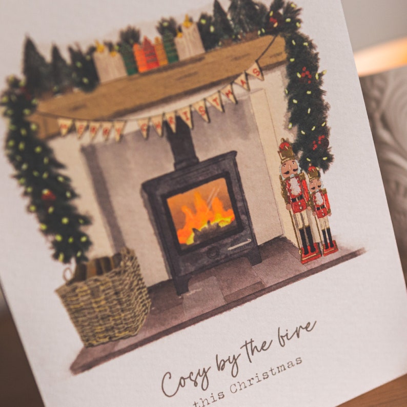 Cosy by the Fire Christmas Card | Luxury Textured Illustrated Greetings ...