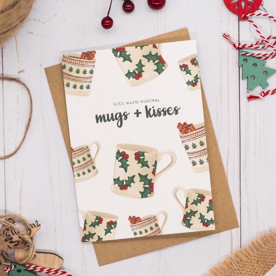 Mugs + Kisses Card | Luxury Textured Illustrated Christmas Greetings ...