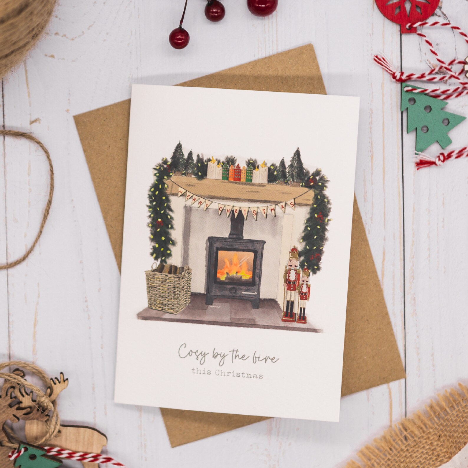 Cosy by the Fire Christmas Card | Luxury Textured Illustrated Greetings ...