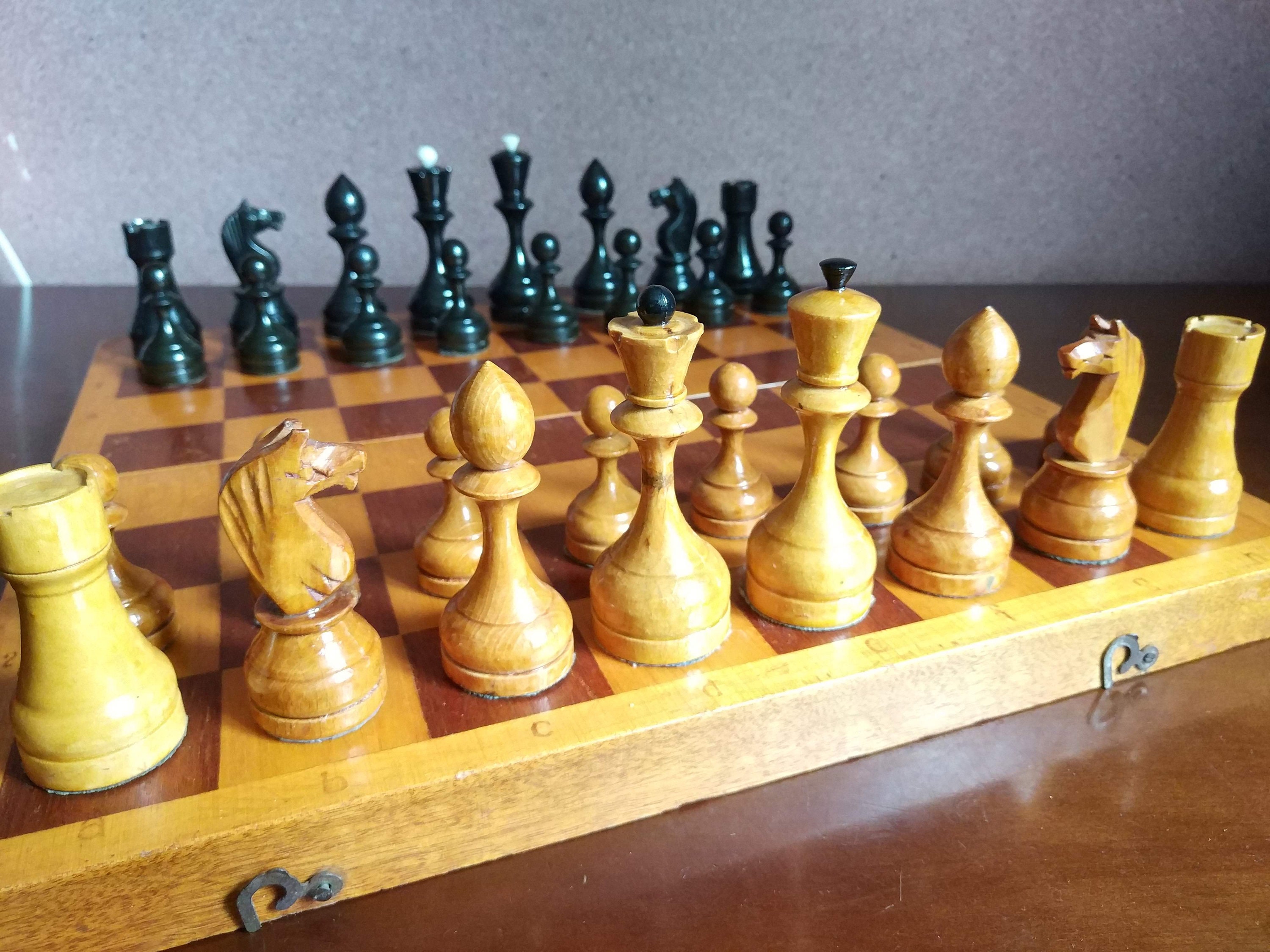 Vintage Soviet Chess Set Big Wooden Russian Chessmen USSR in the ...