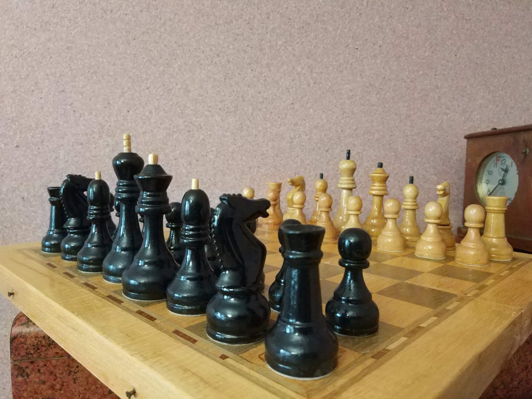 Vintage Soviet Tournament Chess Set, Big Wooden Russian Chessmen in the ...