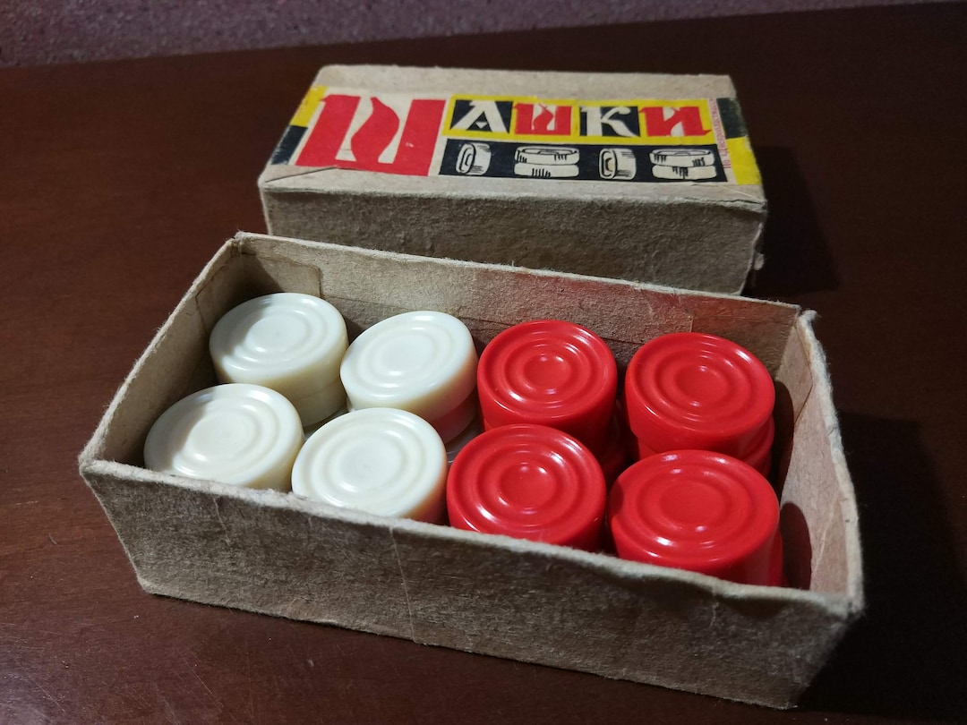 Soviet Vintage Carbolite Red and White Pieces Checkers Set, Vintage ...