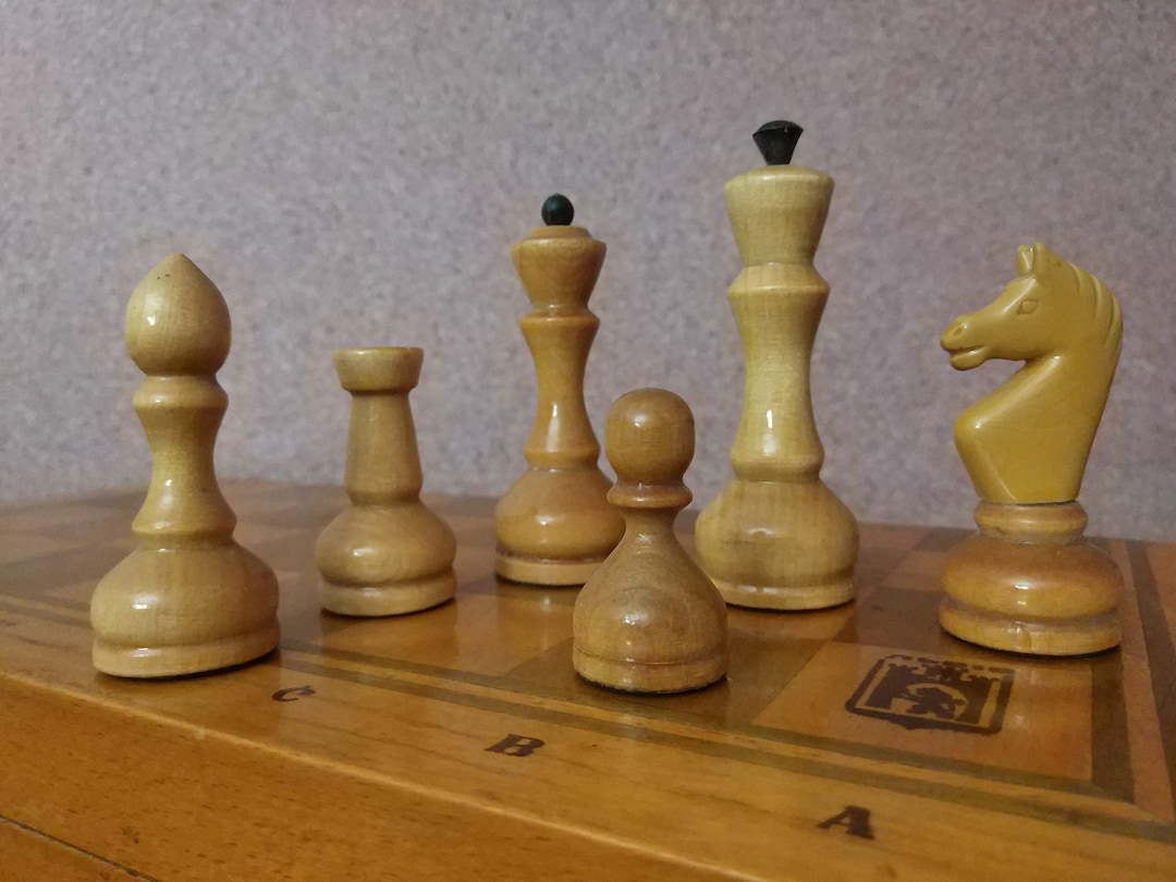 Vintage Soviet Chess Set, Big Wooden Russian Chessmen USSR in the ...