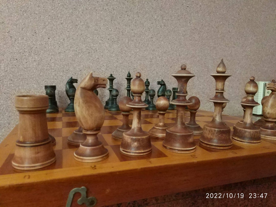 Vintage Soviet Chess Set, Big Wooden Russian Chessmen USSR in the Board ...