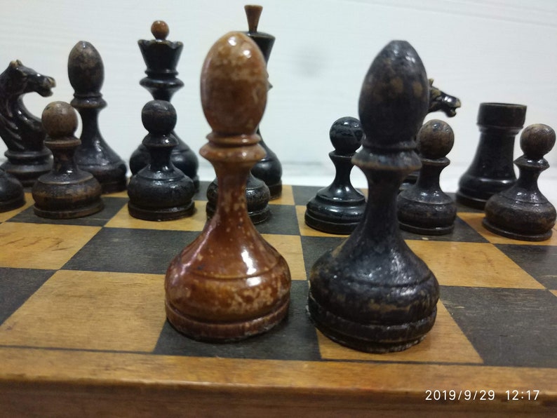 Vintage soviet chess set small wooden russian chessmen USSR | Etsy