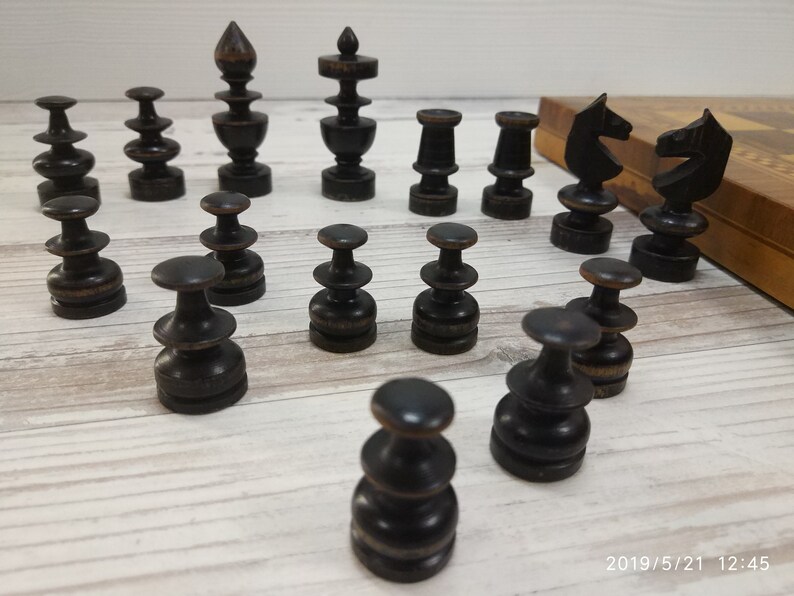 Vintage soviet chess set wooden russian chess USSR with the | Etsy