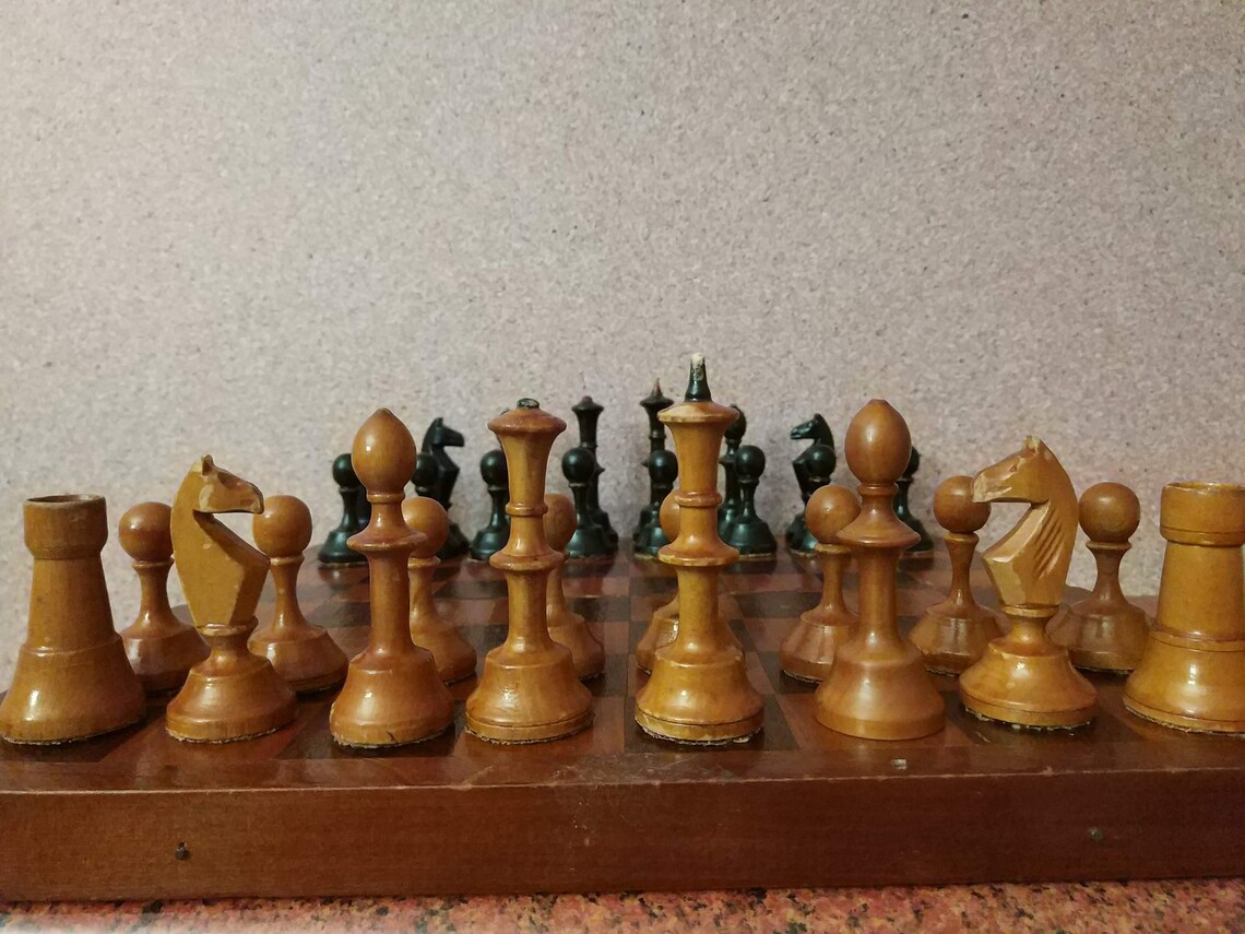 Vintage Soviet Chess Set, Big Wooden Russian Chessmen USSR in the ...