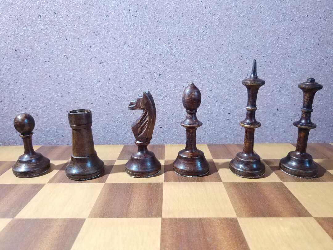 Vintage Soviet Chess Set, Big Soviet Chessmen USSR in the Wooden Board ...