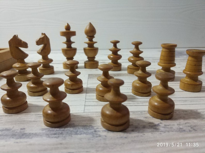 Vintage soviet chess set wooden russian chess USSR with the | Etsy