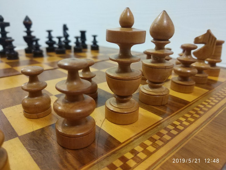 Vintage soviet chess set wooden russian chess USSR with the | Etsy