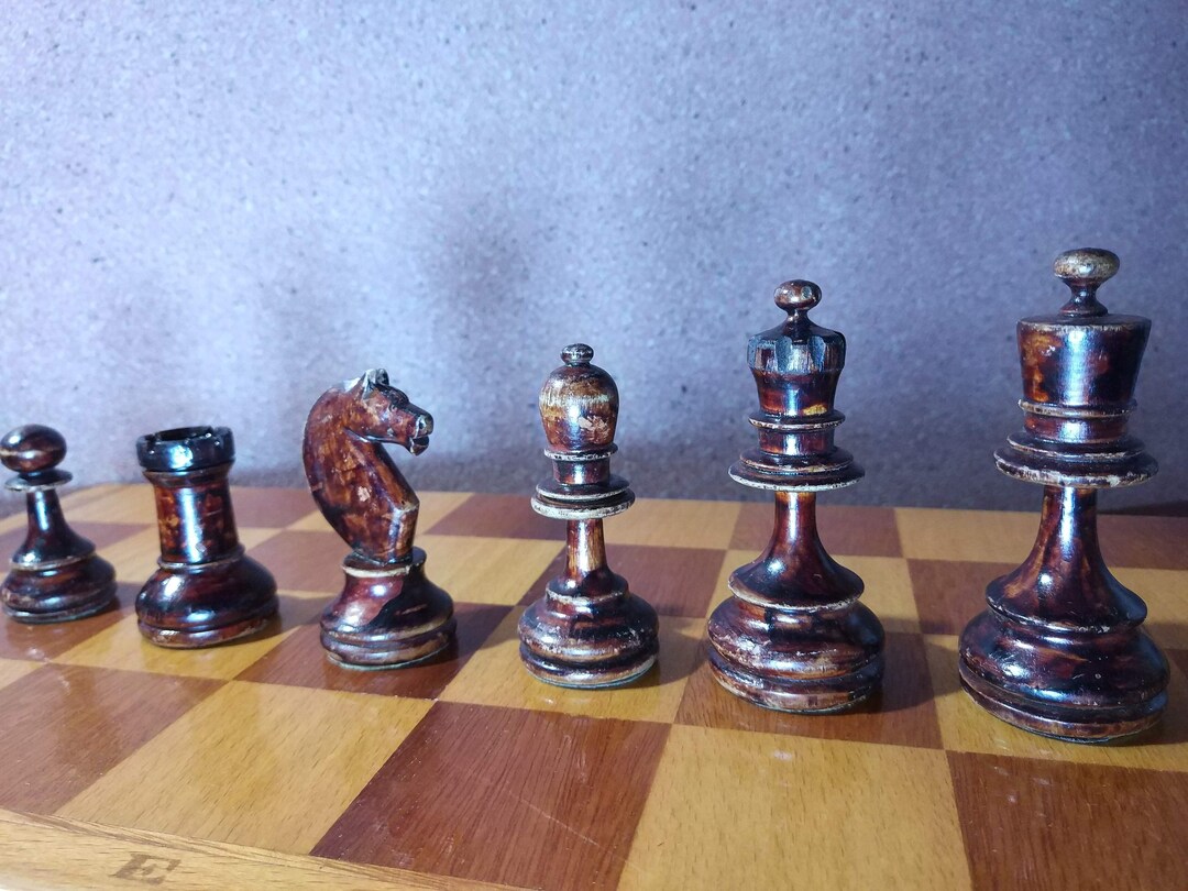 Vintage Russian Chess Pieces Big Wooden Chessmen in the Board Gift - Etsy
