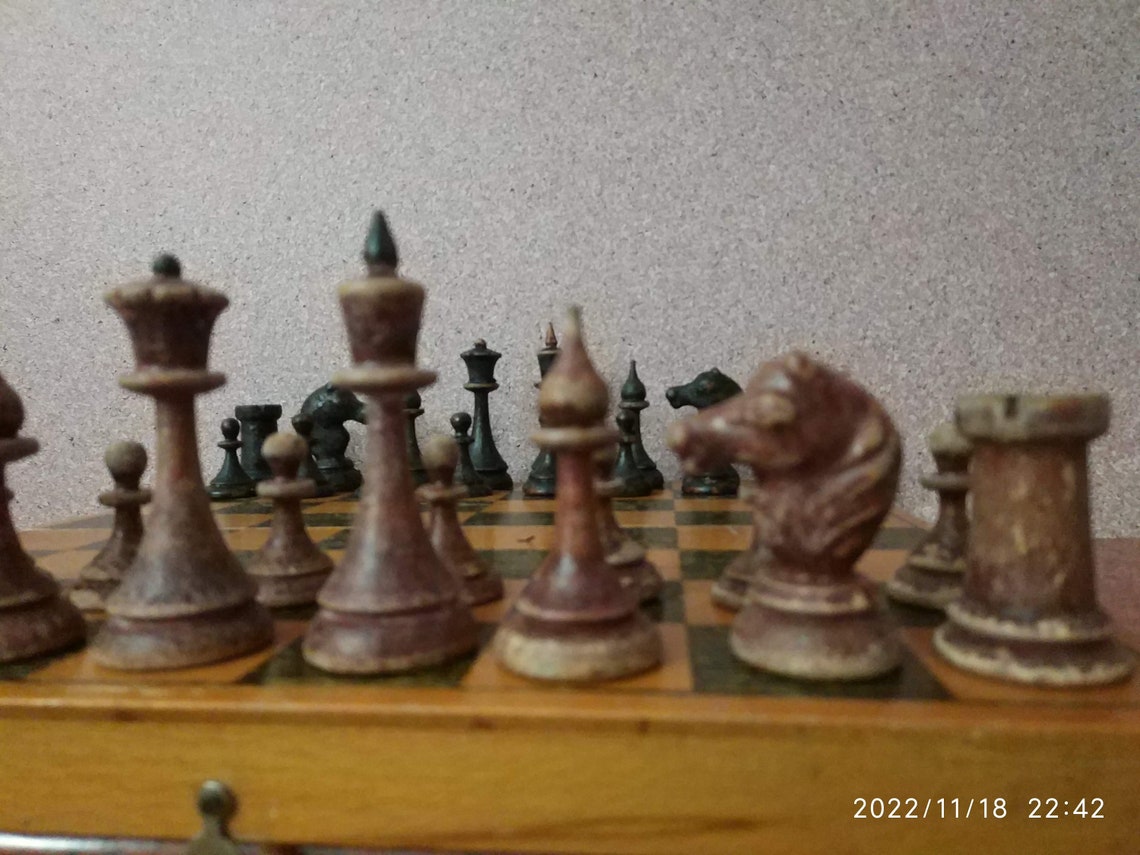 Antique Soviet Chess Set , Old Russian Vintage Wooden Chess Game USSR ...