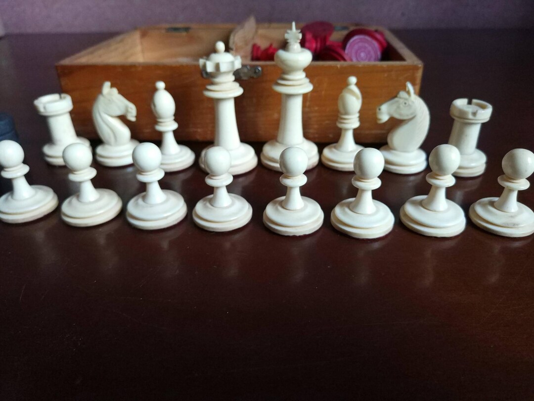Bone Chess Pieces in a Wooden Box Plus a Set of Wooden Checkers - Etsy