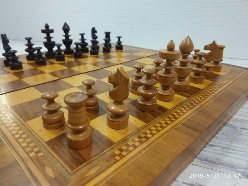 Vintage soviet chess set wooden russian chess USSR with the | Etsy