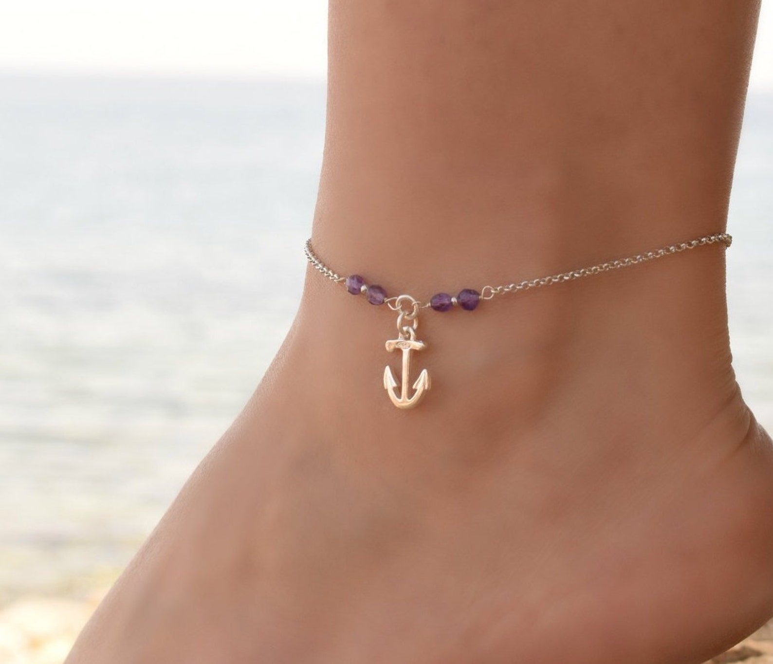 Silver Anchor Anklet, Boho Anklet, Sterling Silver Anklets for Women ...