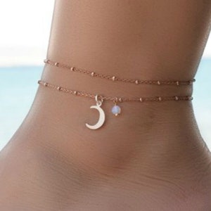 Moon Anklet, Rose Gold Anklets for Women, Moon Ankle Bracelet, Ankle Bracelet Set, Rose Gold ...