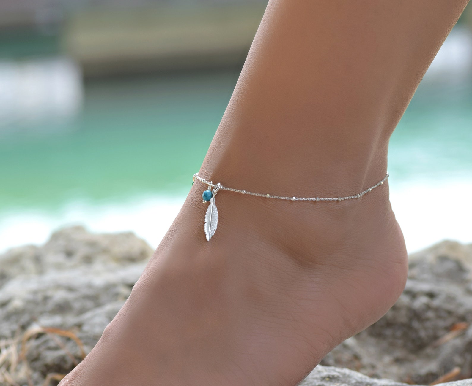Feather Anklet, Boho Anklets for Women, Boho Ankle Bracelet, Sterling ...