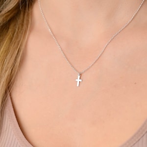 Sterling Silver Tiny Cross Necklace, Delicate Cross Necklace, Dainty ...