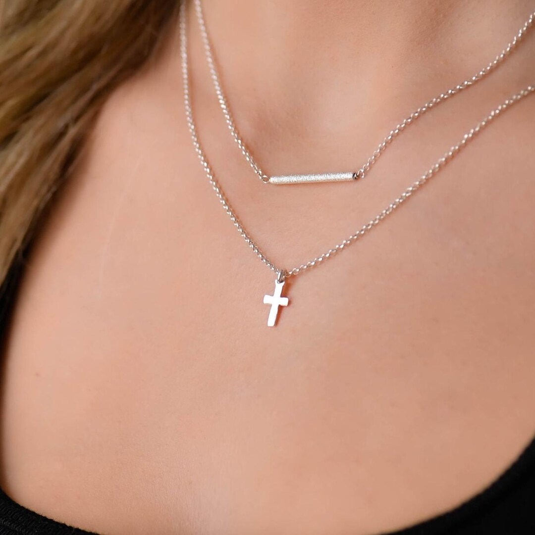 Dainty Silver Layer Cross Necklace, Cross Necklaces for Women, Layered ...