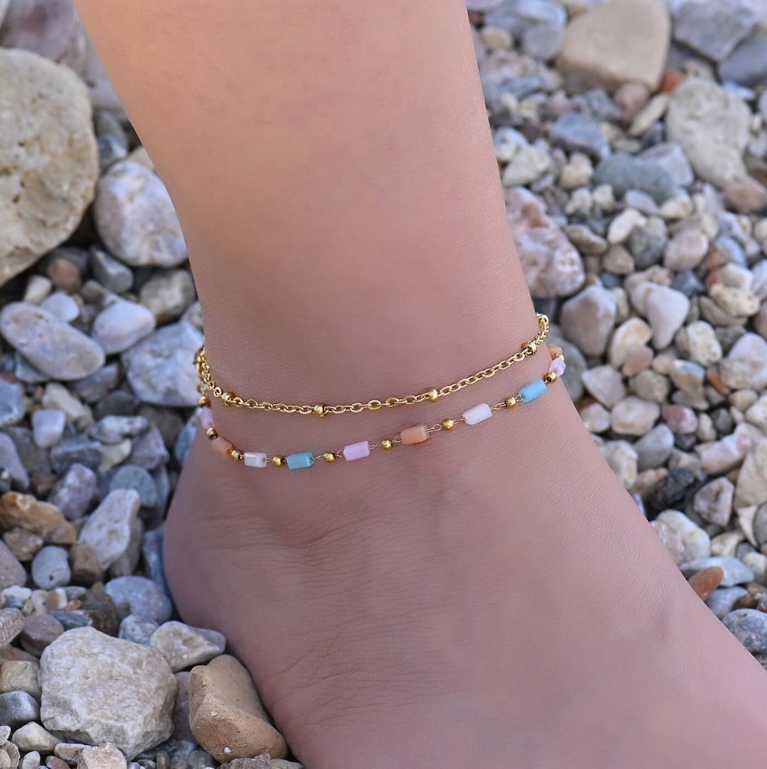 Gold Boho Anklets for Women, Anklet, Beach Anklet Beaded Chain, Ankle ...