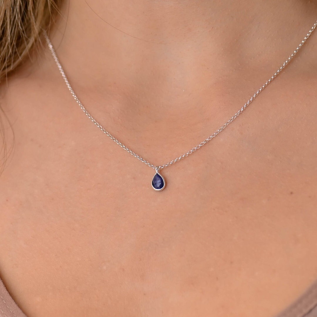 Dainty Tiny Blue Silver Sapphire Necklace, Sapphire Silver Necklaces ...
